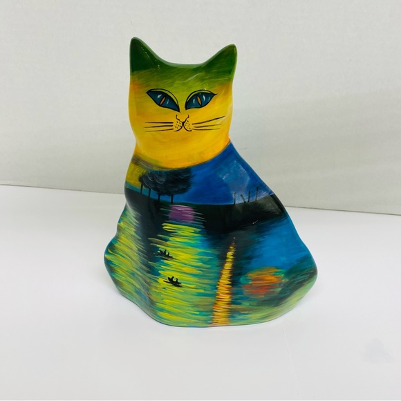 GANZ | Art | Ganz Cat Vase Hand Painted Moonlit Boat Ride Scene Around ...